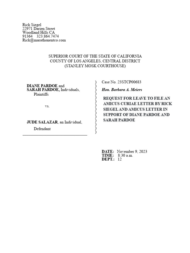 Amicus Letter of Rick Siegel in Pardoe V Salazar | PDF | Eighth ...