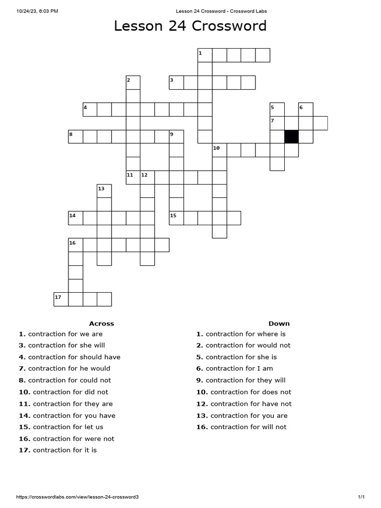 Contractions Crossword - Crossword Labs | PDF