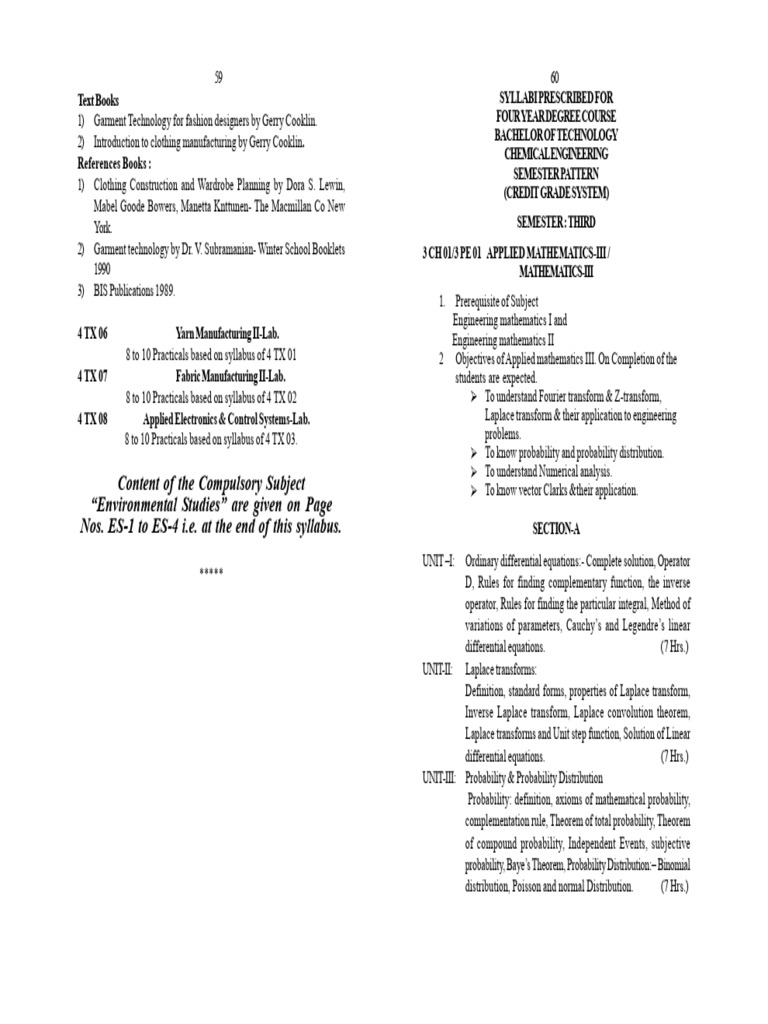 CHEMICAL ENGINEERING FIRST YEAR SYLLABUS Technical Specifications ...