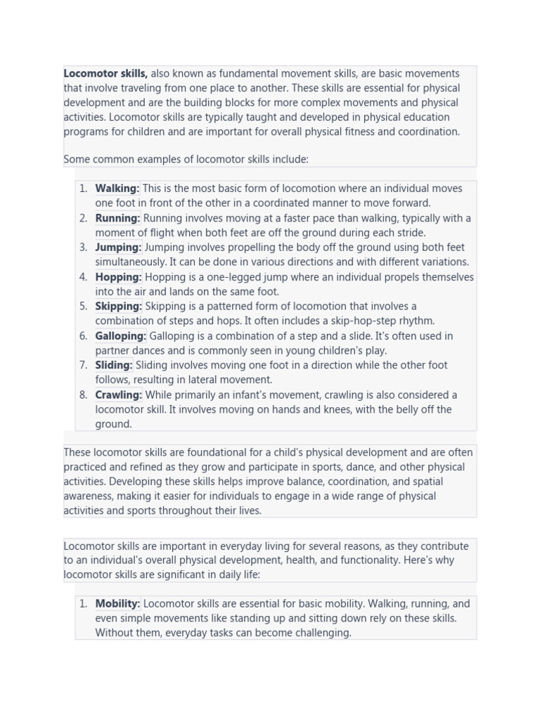 Locomotor Skills | PDF
