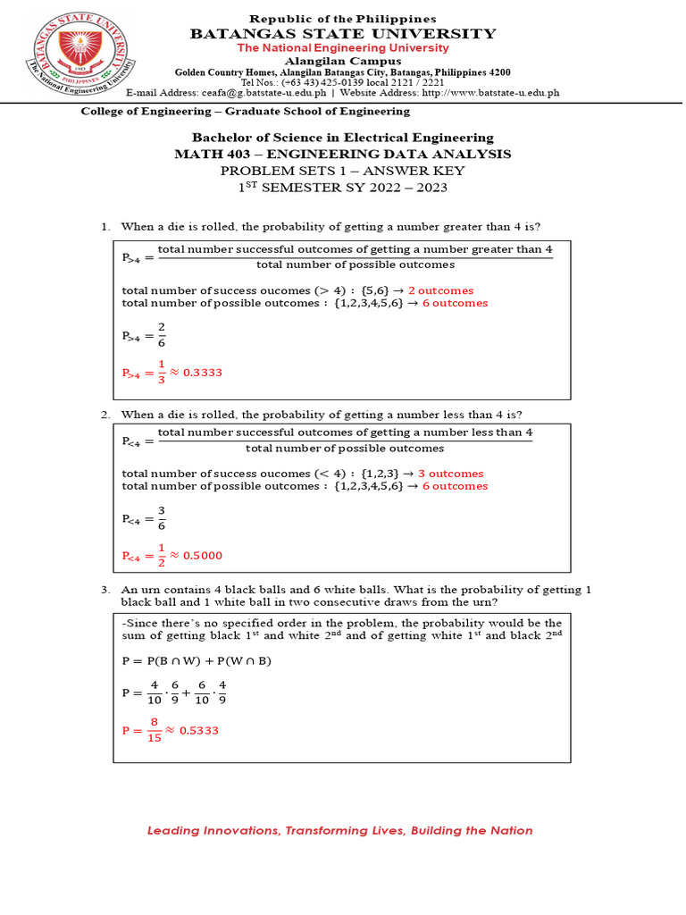Math 403 Problem Sets 1 - Answer Key | PDF | Science