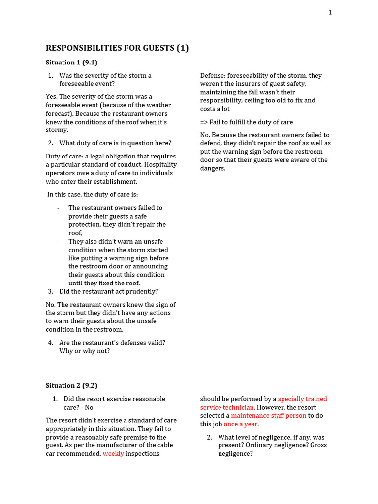 Guest Responsibilities in Hospitality Law | PDF | Americans With ...