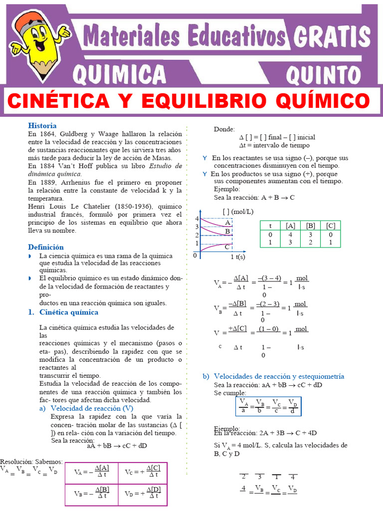 Cinética y Equilibrio Químico para Quinto Grado de Secundaria | PDF | Equilibrio químico ...