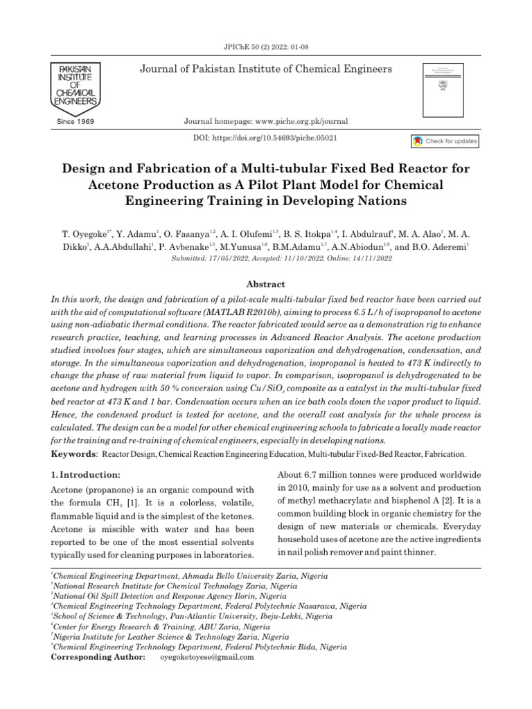 Design and Fabrication of A Multi-Tubular | PDF | Chemical Reactor ...