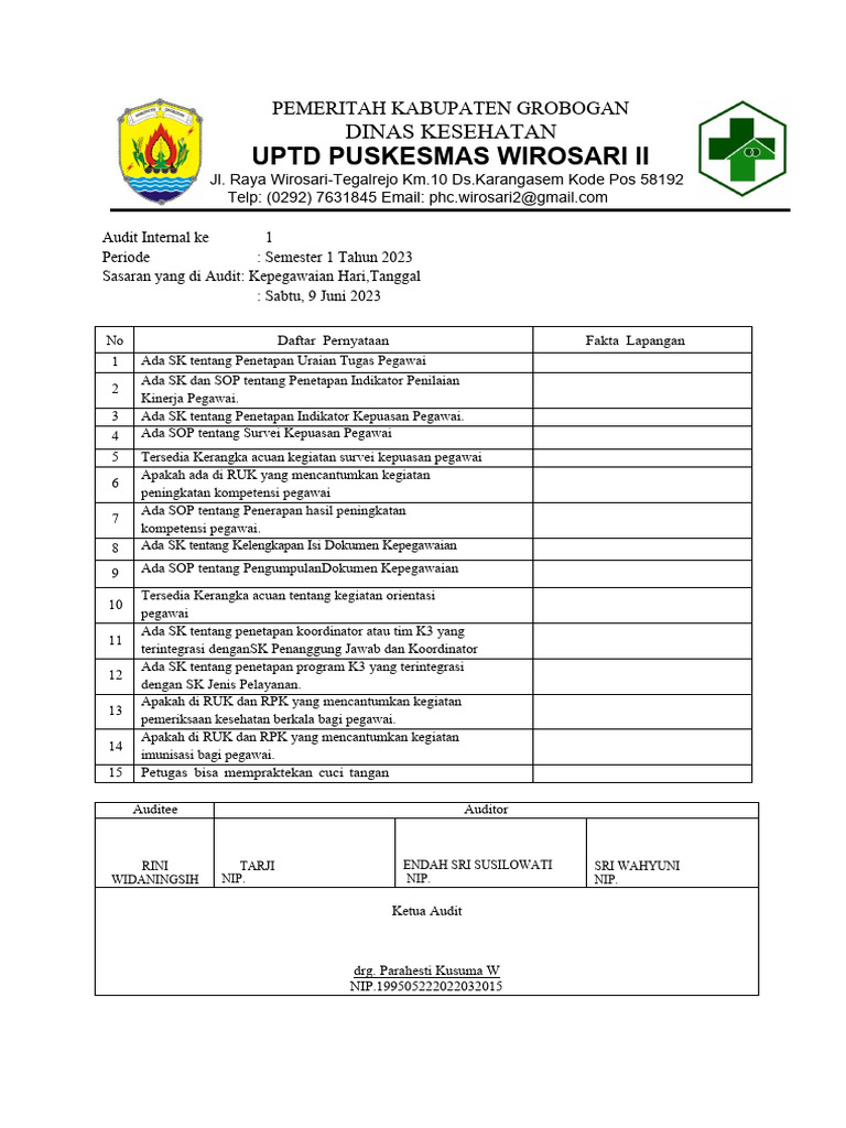 Instrumen Audit Internal SMT 1 2023 | PDF