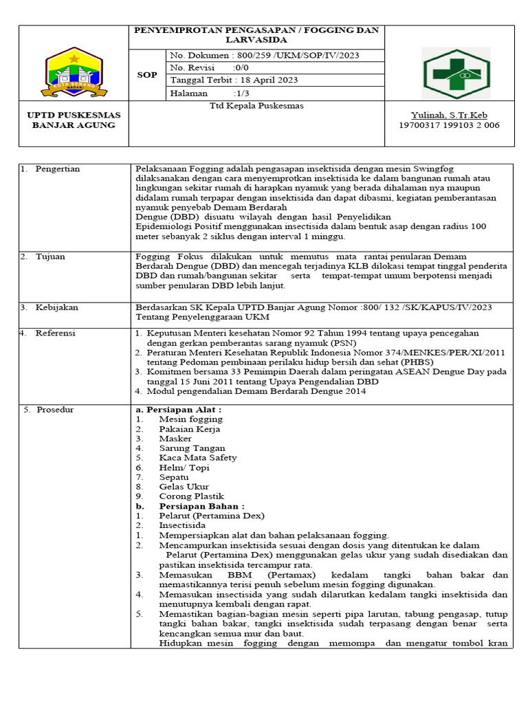 SOP Fogging untuk Pengendalian DBD | PDF | Sains & Matematika