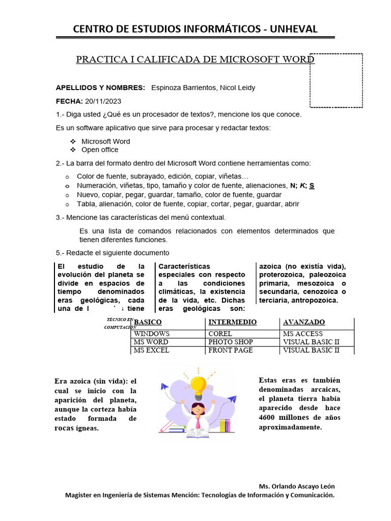 Práctica de Microsoft Word en UNHEVAL | PDF | Microsoft Word
