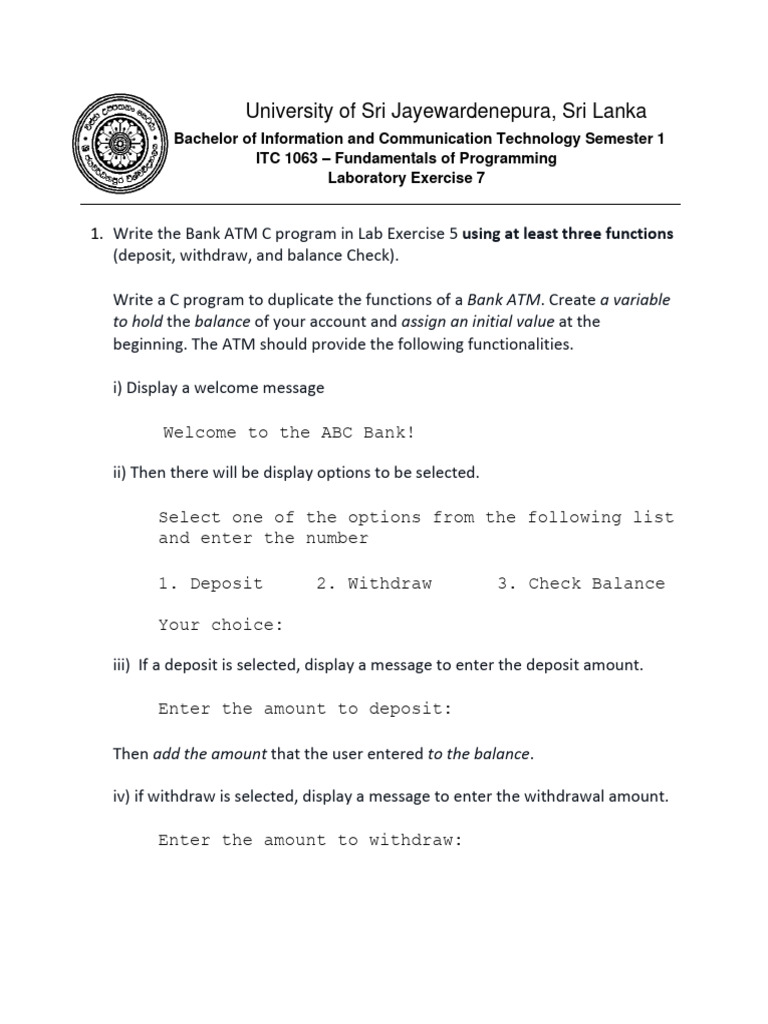 ITC 1063 Programming Laboratory Exe 7 | PDF