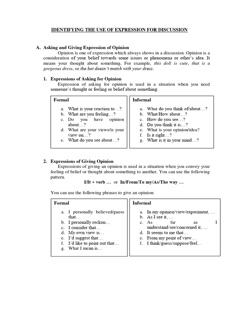 Identifying The Use of Expression For Discussion | PDF