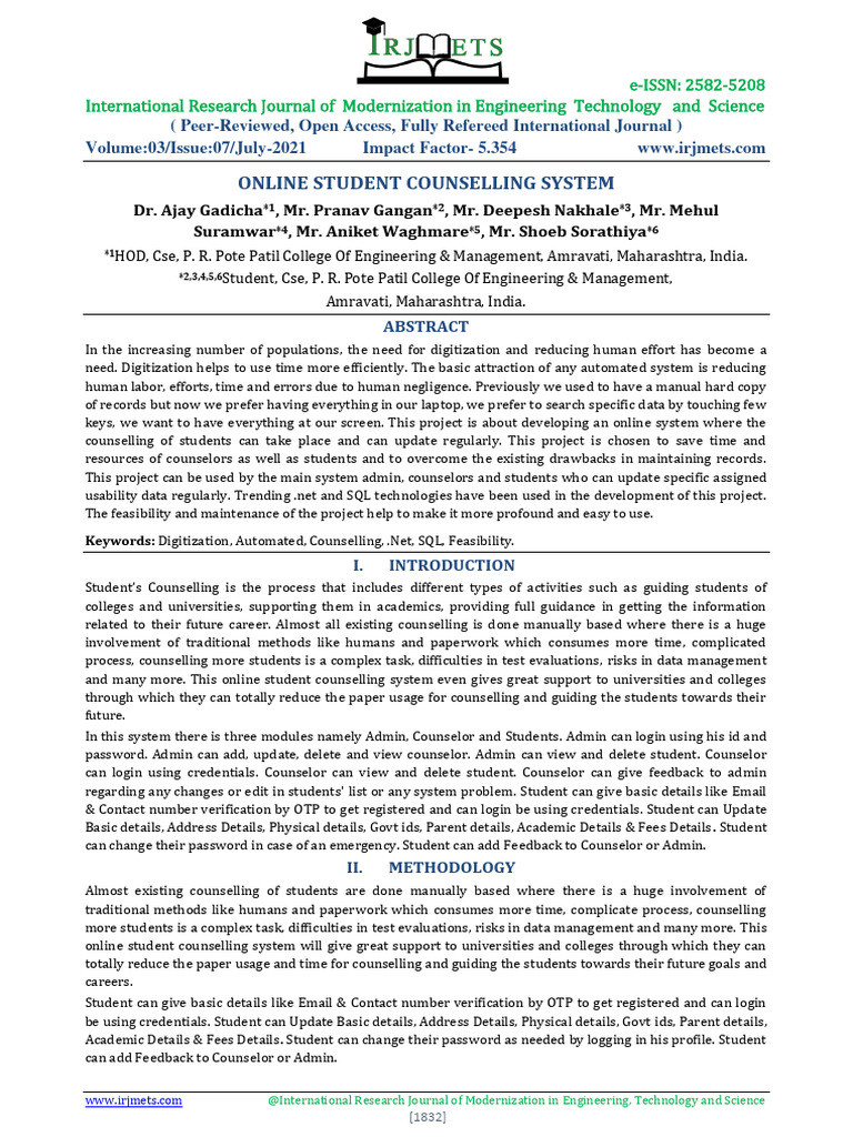 Online Student Counselling System | PDF | Educational Technology ...