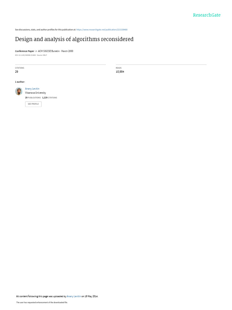 Design and Analysis of Algorithms Reconsidered | PDF | Algorithms ... Design and Analysis of Algorithms Reconsidered | PDF | Algorithms ...