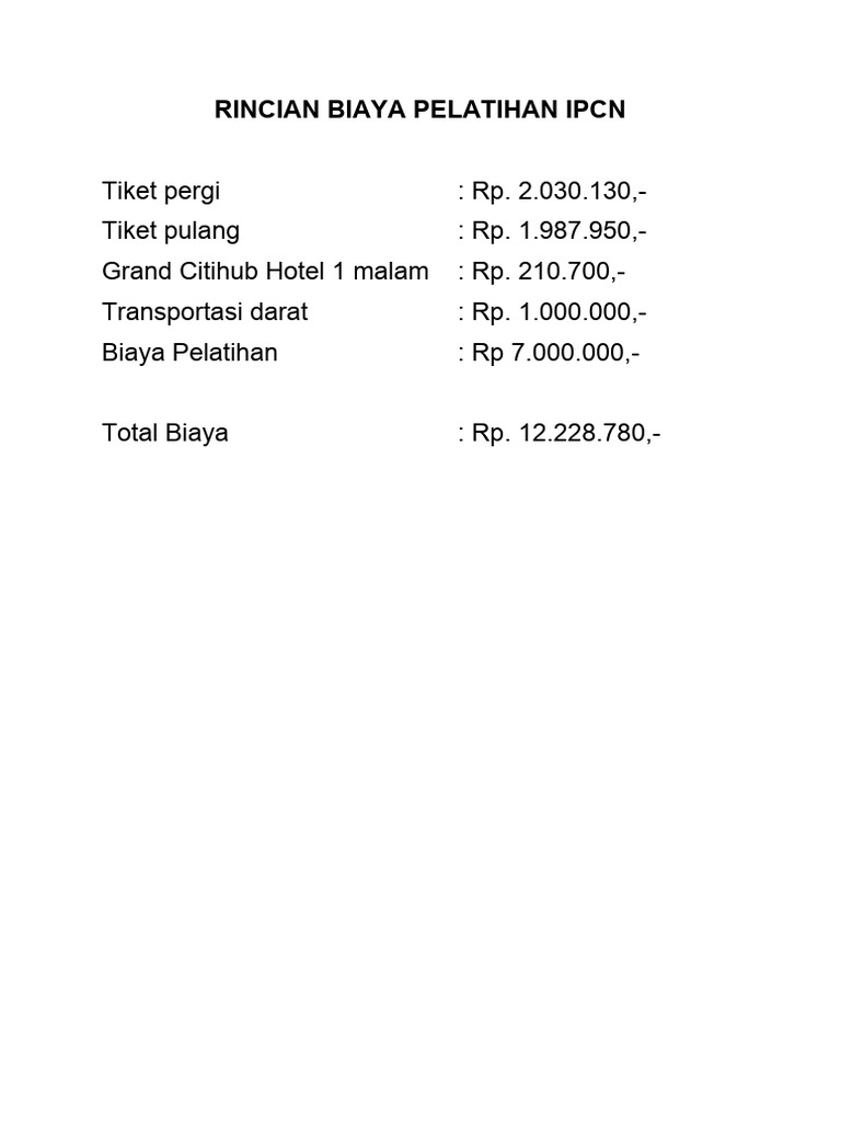 Rincian Biaya Pelatihan Ipcn | PDF