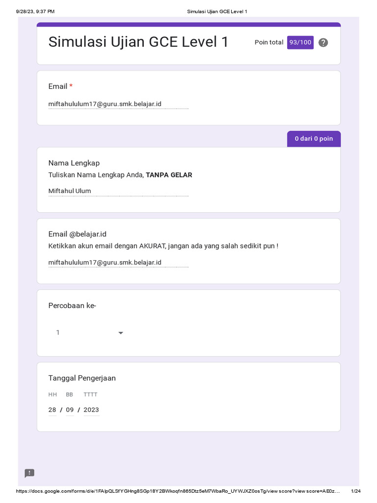 Simulasi Ujian GCE Level 1 | PDF
