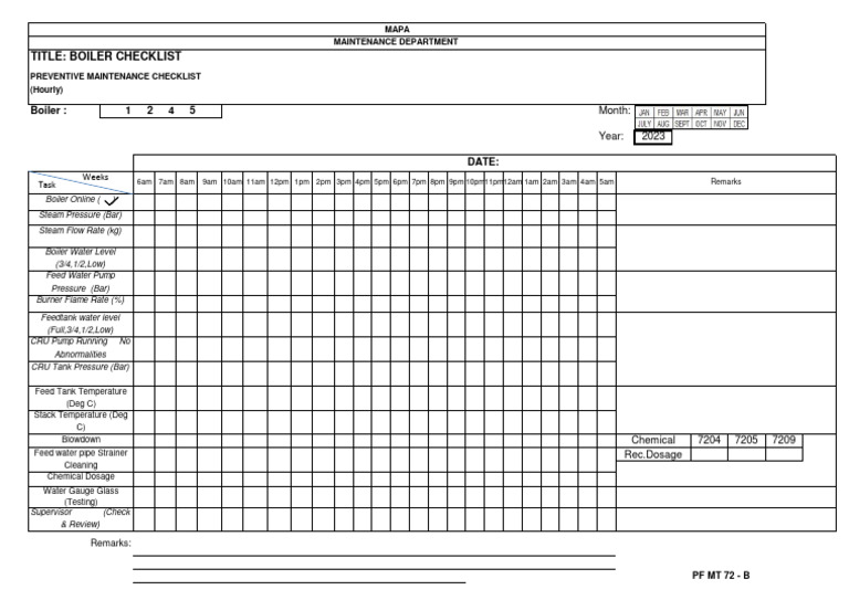 PF MT 72 B - PM - Boiler - Checklist | PDF