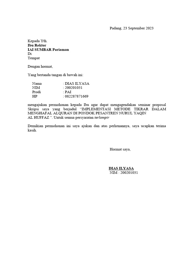 Contoh Surat Permohonan Proposal | PDF