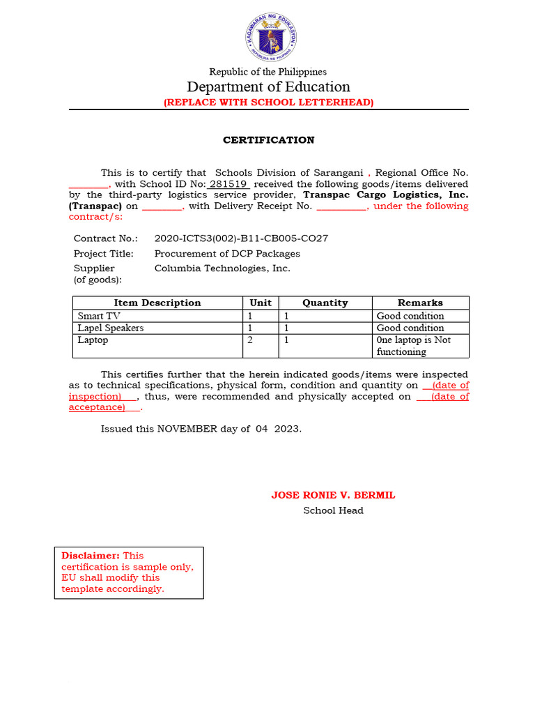 Certification CTI 2020 LOT 4 R9 R10 11 12 CARAGA.v4 1 | PDF