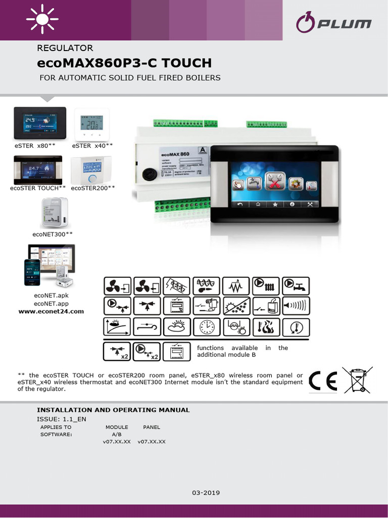 User Manual Ecomax 860p3 C Touch DTR | PDF | Thermostat