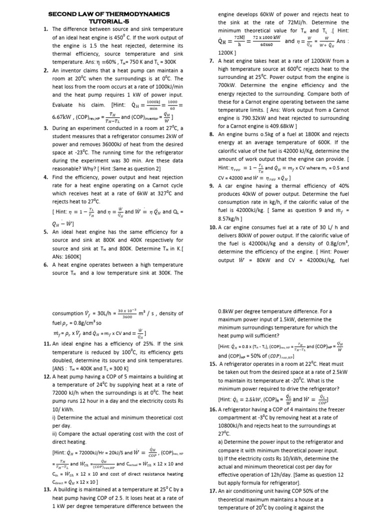 Thermo Tutorial 5 and 6 | PDF