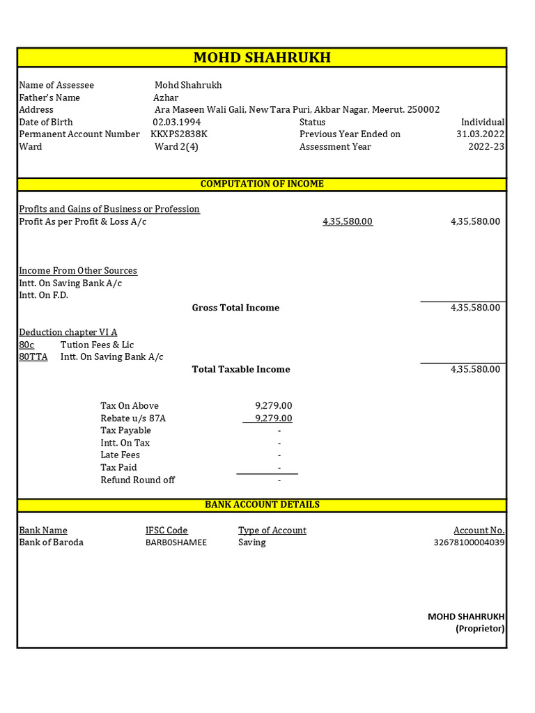 Individual Income Tax Summary | PDF