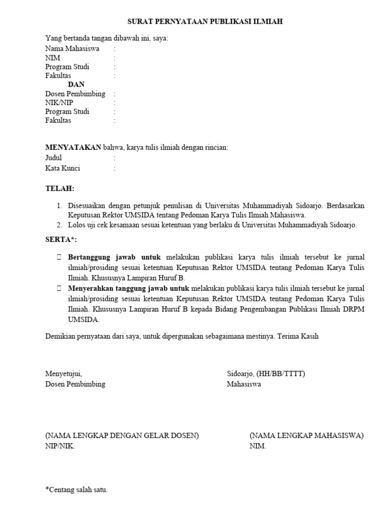 Surat Pernyataan Publikasi Ilmiah | PDF