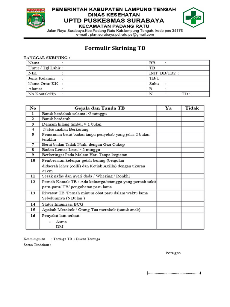 Form Skrining TB Surabaya | PDF