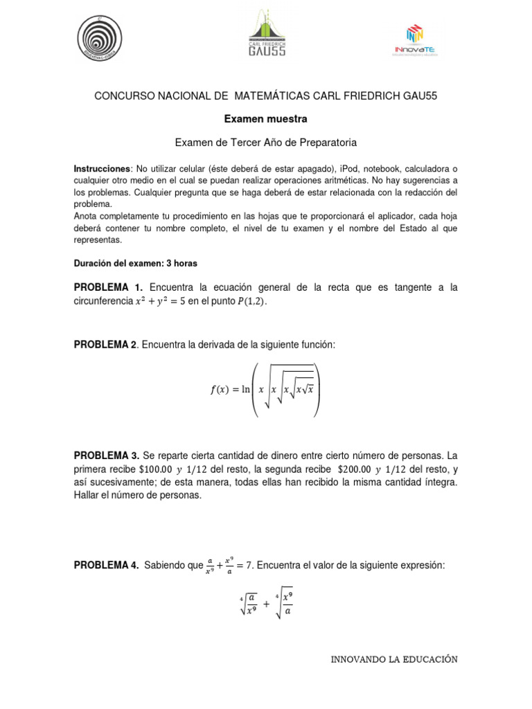 Examen Nacional Muestra GAU55 Tercero de Preparatoria | PDF