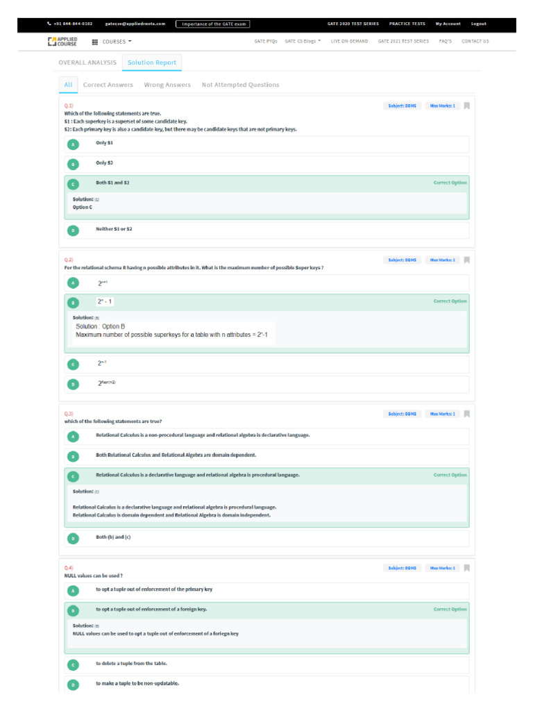 DBMS Practice Test-1 | PDF