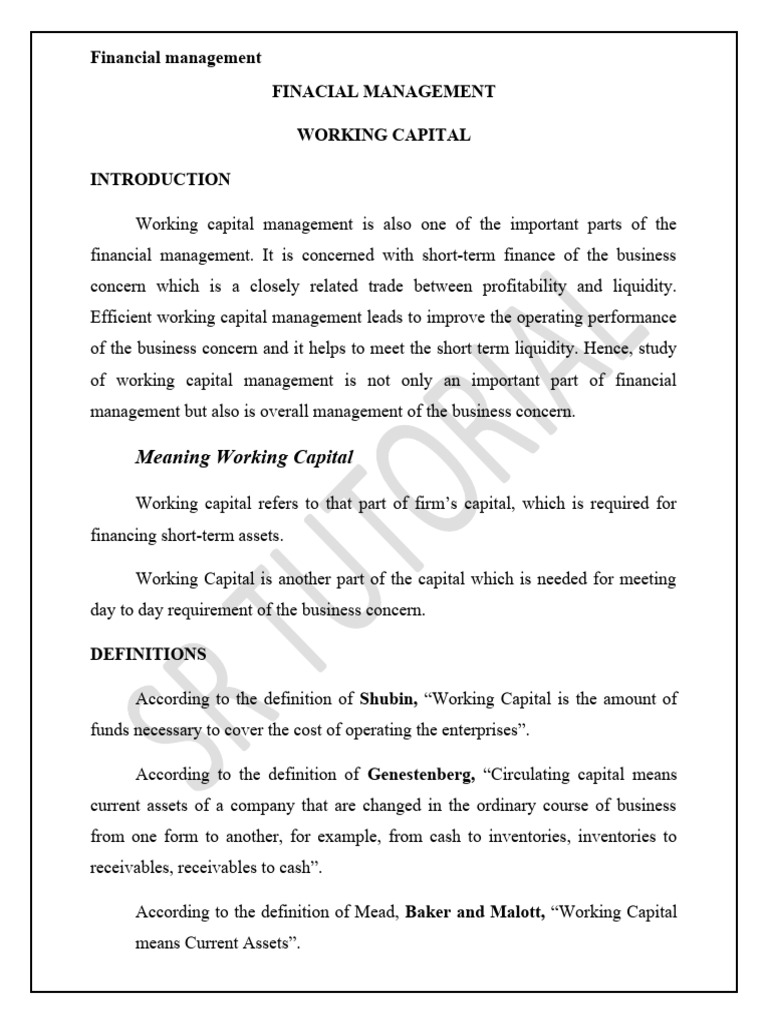 Finacial Management WC | PDF | Working Capital | Financial Capital