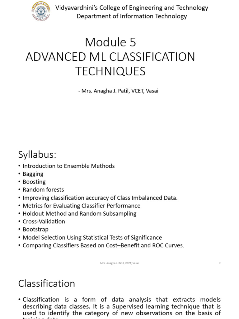 Module 5 Advanced Classification Techniques | PDF | Cross Validation ...