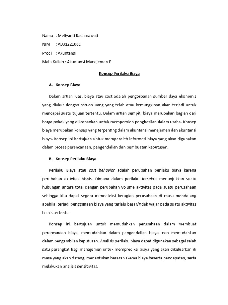 Akmen RMK 1 - Konsep Perilaku Biaya | PDF