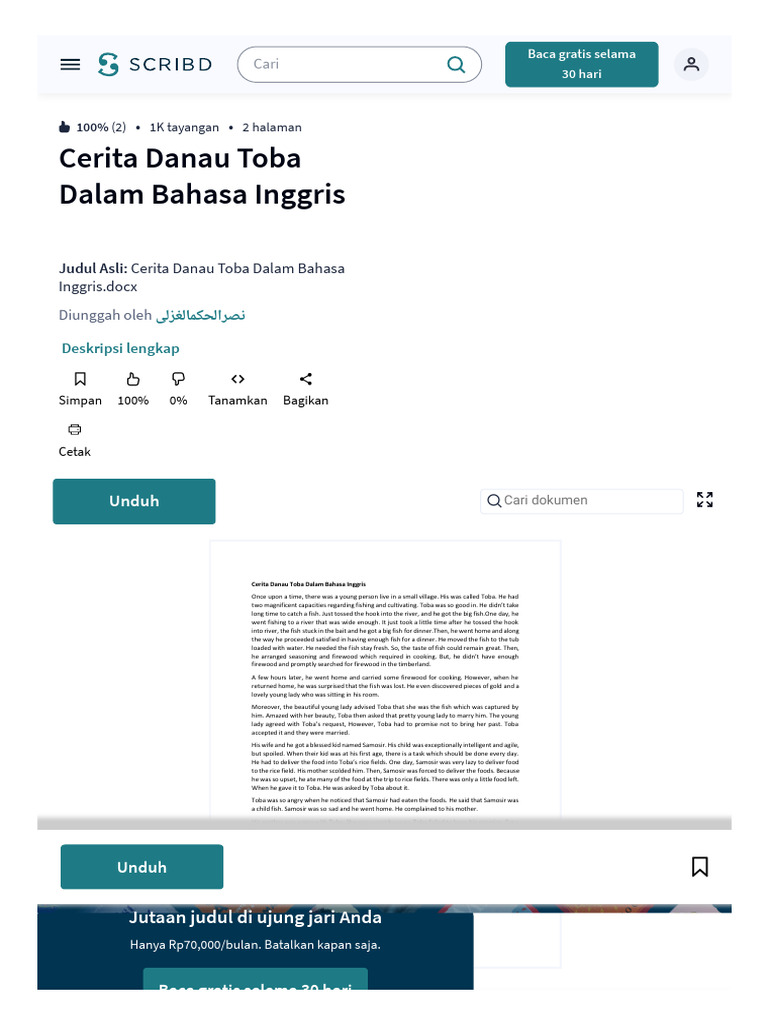 Cerita Danau Toba | PDF