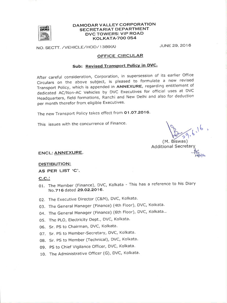 HR Revised Transport Policy All DVC | PDF