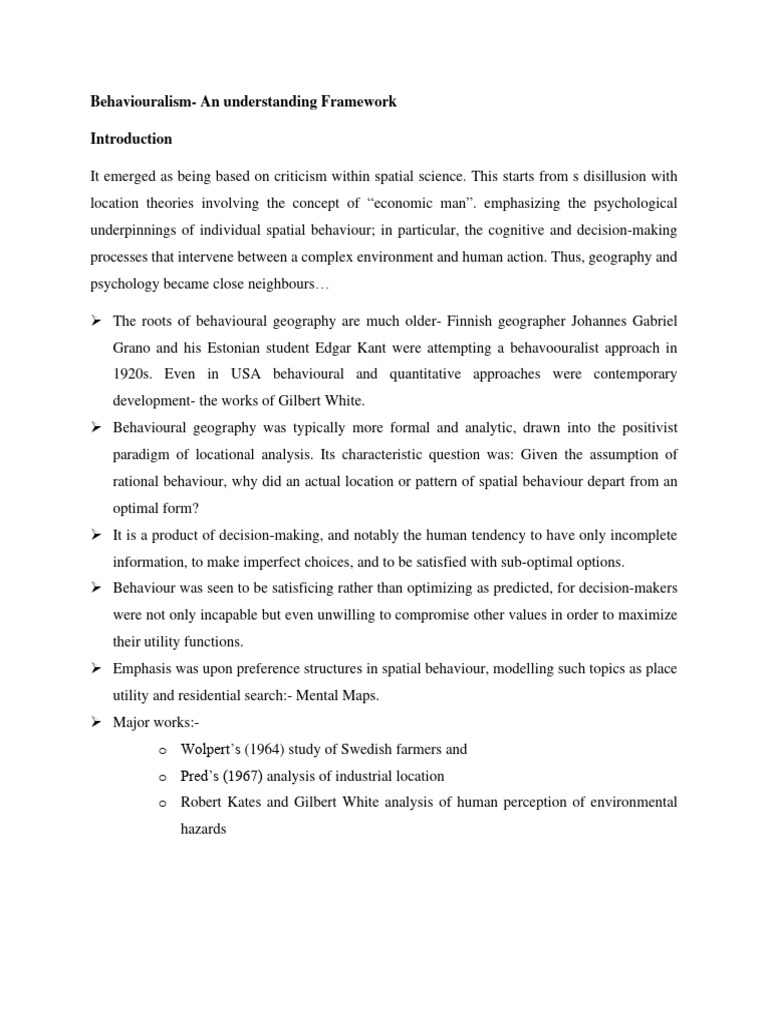 Behaviouralism - An Understanding Framework | PDF | Geography ...