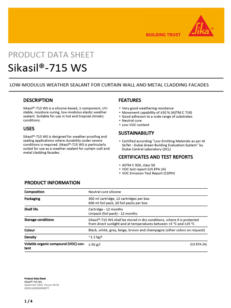 Sikasil 715 Ws | PDF | Materials | Building Engineering