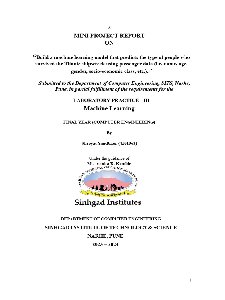LP3 - ML Mini-Project Report Format Shreeyas | PDF | Prediction | Machine Learning