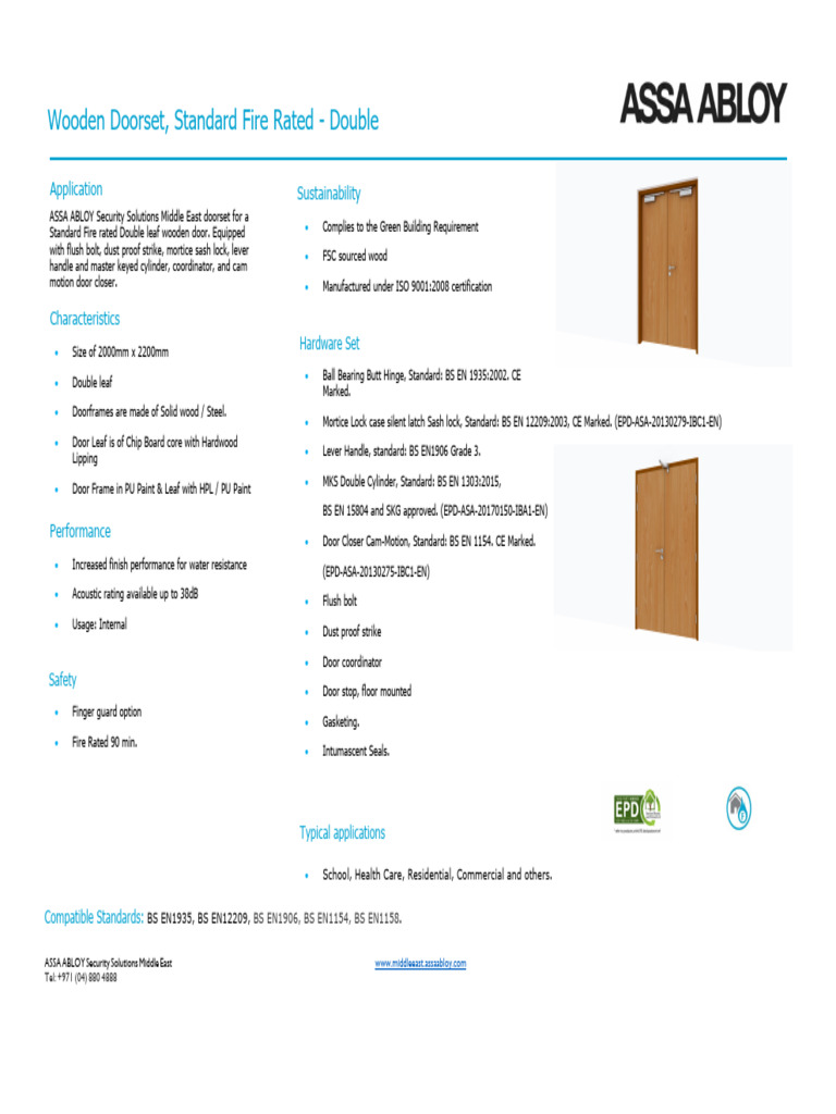 Standard Double Fire Rated Wooden Door | PDF | Door | Manufactured Goods
