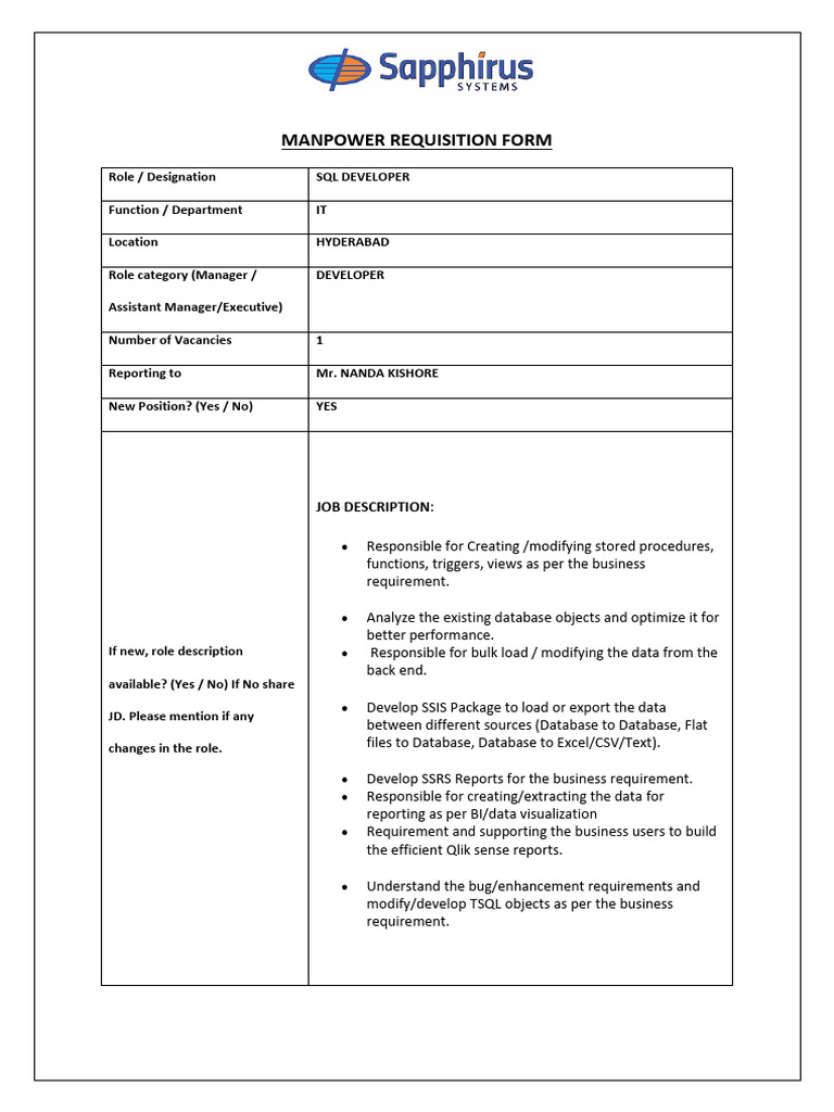 SQL DEVELOPER - 3 Years | PDF