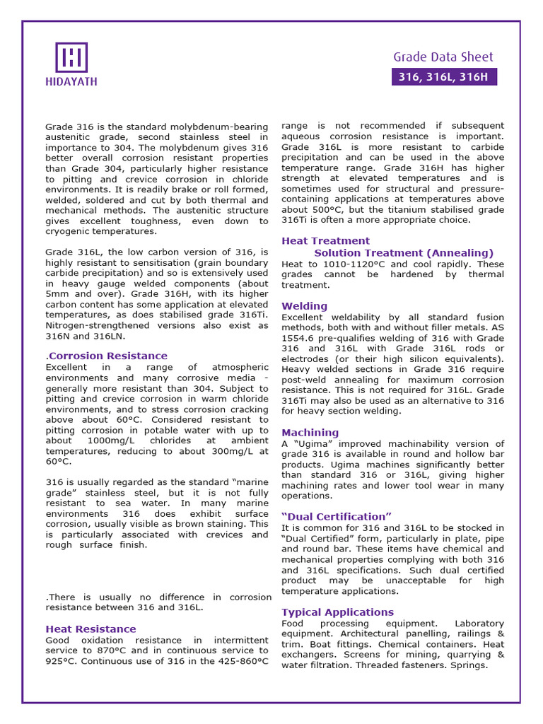 Data Sheet 316L | PDF | Corrosion | Welding
