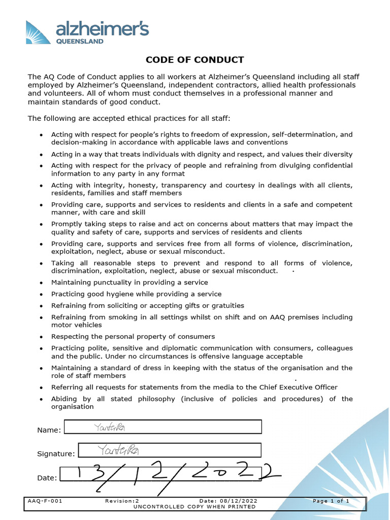 AQ Code of Conduct Overview | PDF