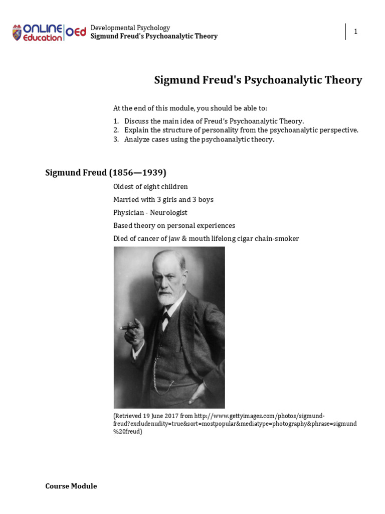 Sigmund Freud's Psychoanalytic Theory Module | PDF