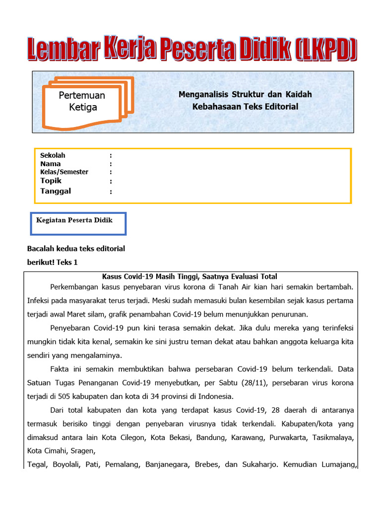 LKPD Teks Editorial 3 Dan 4 | PDF | Pengelolaan Keuangan & Uang