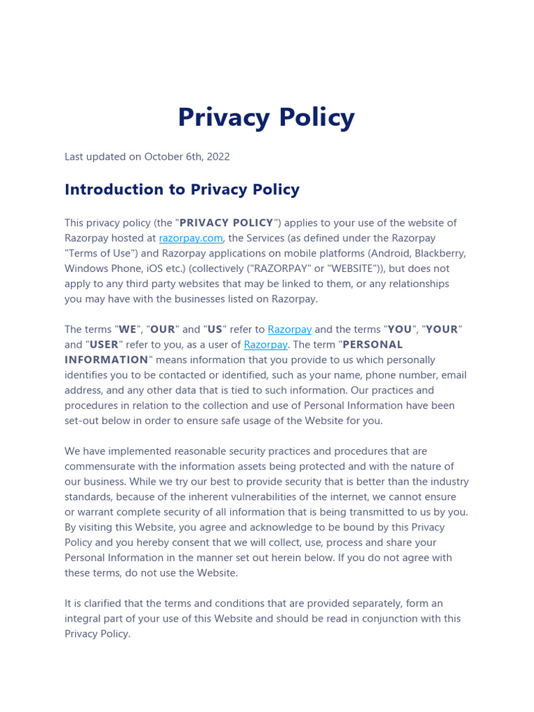 Razorpay Privacy Policy | PDF | Http Cookie | Privacy