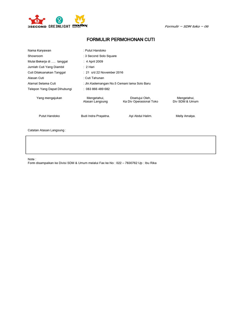 Surat Pengajuan Cuti Tahunan | PDF