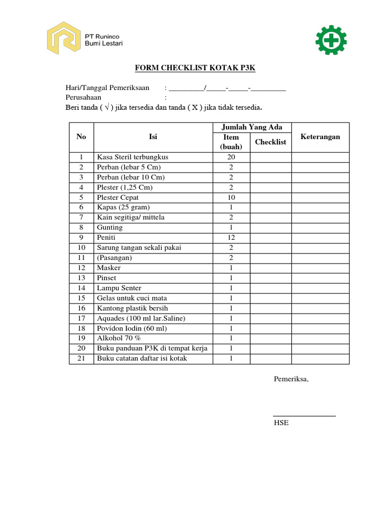 Inspeksi Kotak P3K RBL | PDF