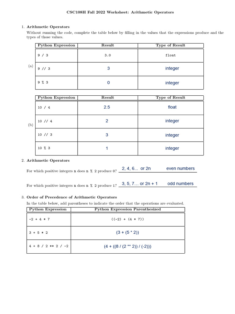 CSC 108 - W1 Worksheets | PDF | Teaching Methods & Materials