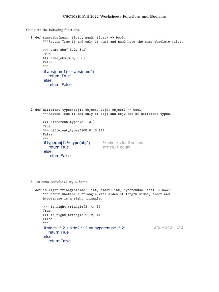 CSC 108 - W3 Worksheets | PDF | Boolean Data Type | Software Development