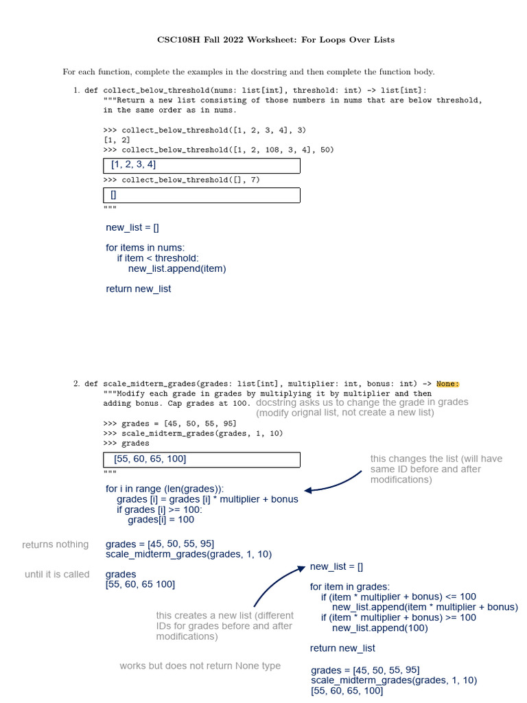 CSC 108 - W5 - Worksheets | PDF