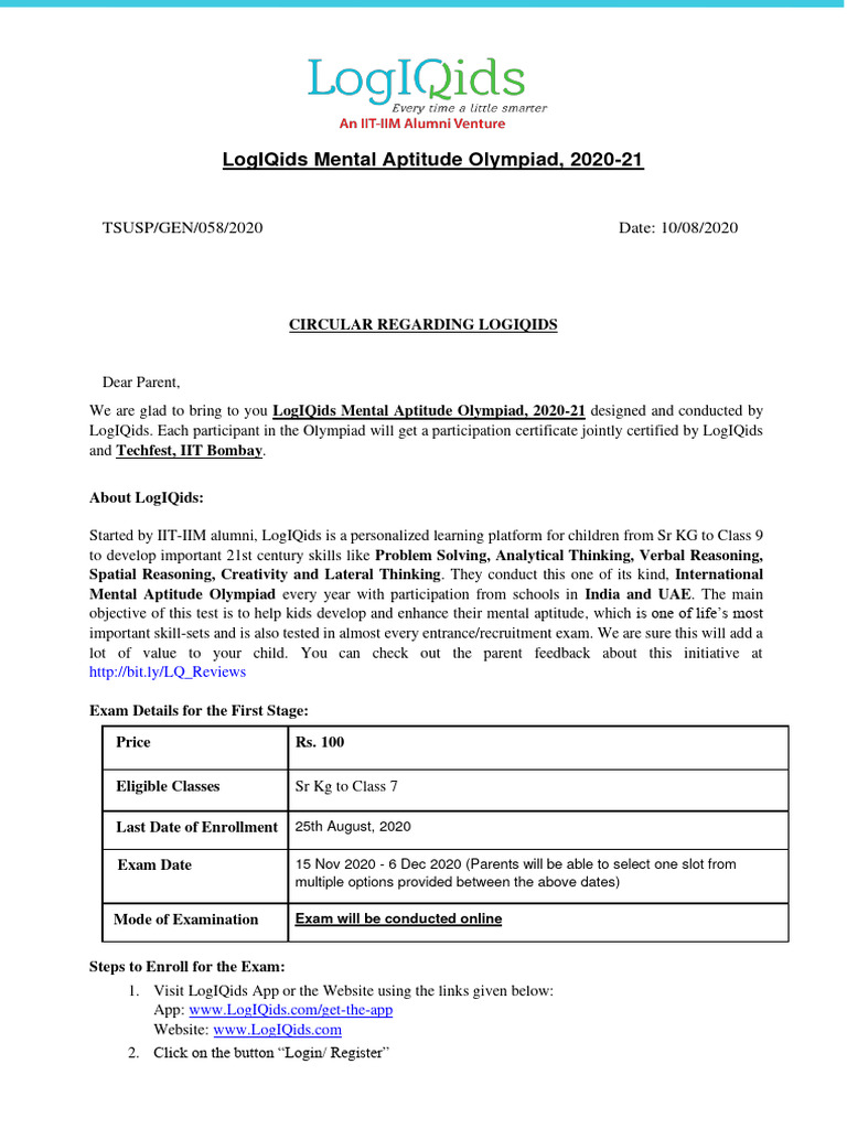 Circular No.58 Regarding LogIQids Main | PDF