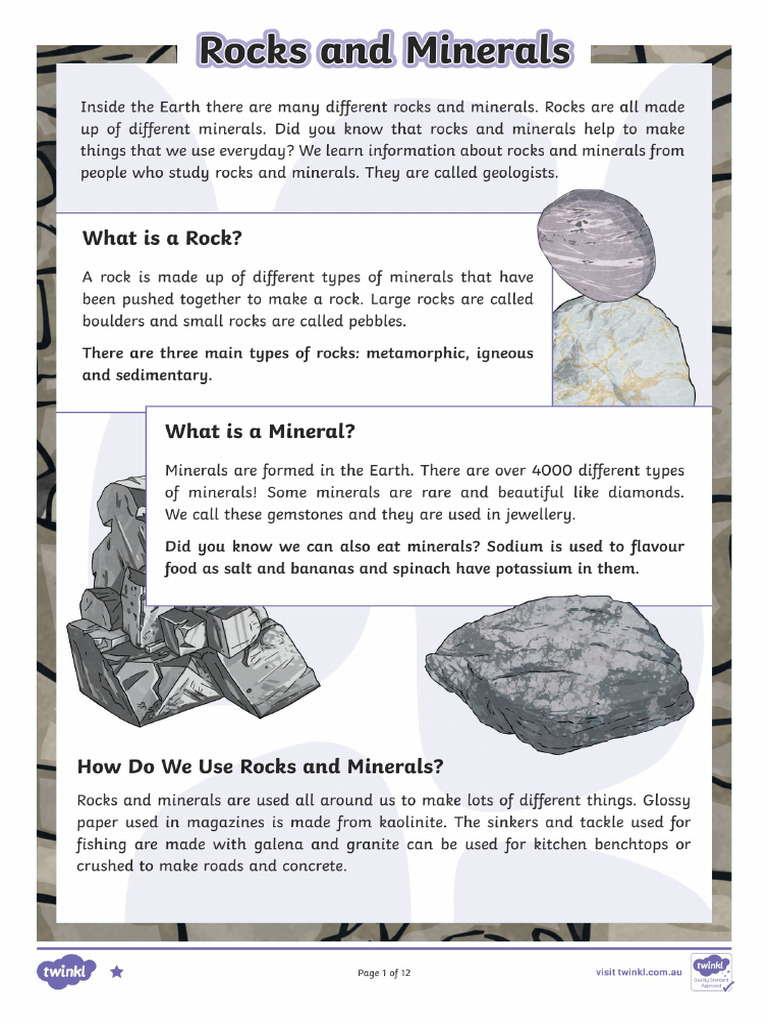 rocks-and-minerals-differentiated-reading-comprehension by Twinkl | PDF