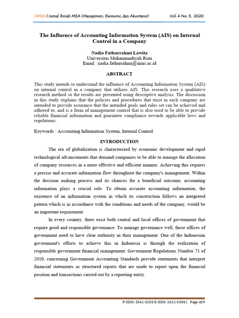 The Influence of Accounting Information 8dd900db | PDF | Internal Control | Accounting